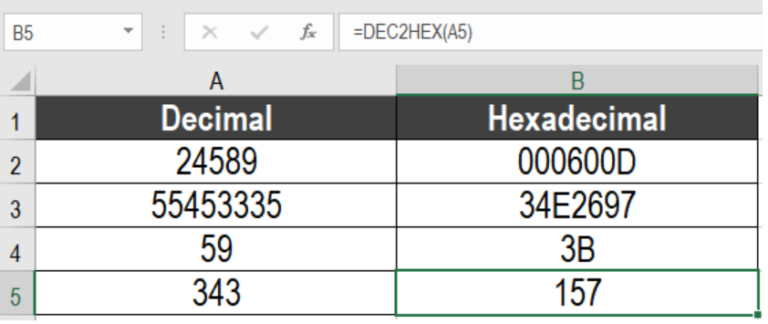 How to use the Excel DEC2HEX function