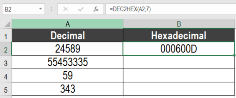 How to use the Excel DEC2HEX function
