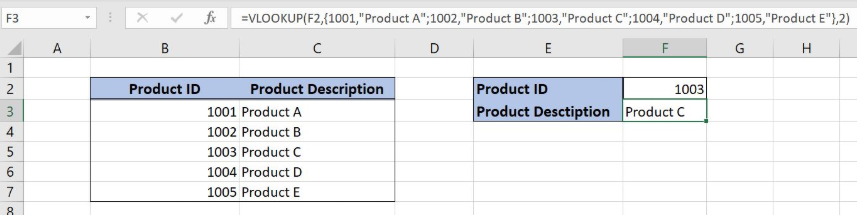 Excel formula: Self-contained VLOOKUP