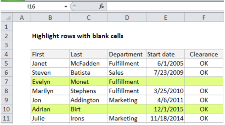 Excel formula: Highlight rows with blank cells - Excelchat