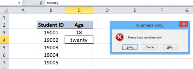 Excel formula: Data validation allow numbers only