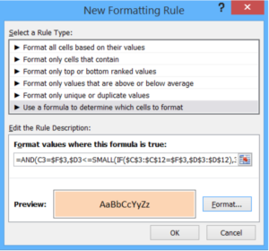 Excel formula: Highlight 3 smallest values with criteria