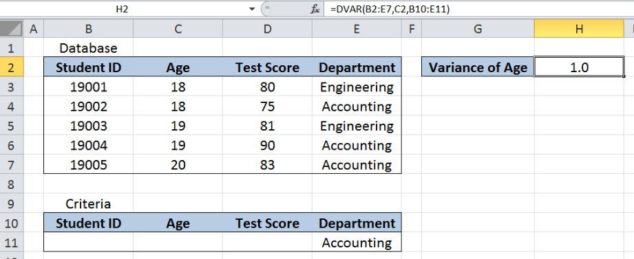 Excel Formula: How to use the Excel DVAR function - Excelchat
