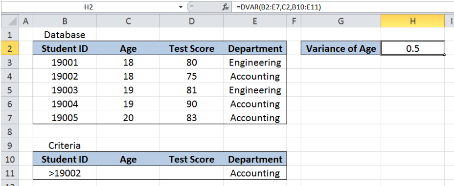 Excel Formula: How to use the Excel DVAR function - Excelchat