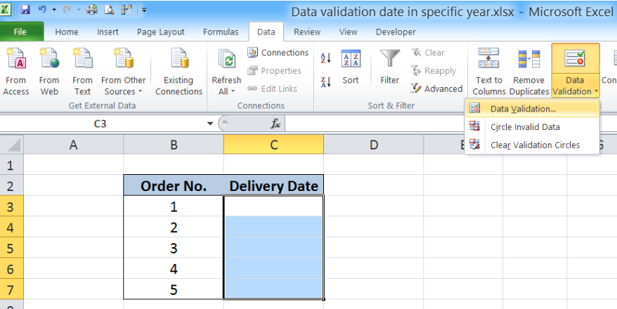 Excel Formula Data Validation Date In Specific Year Excelchat