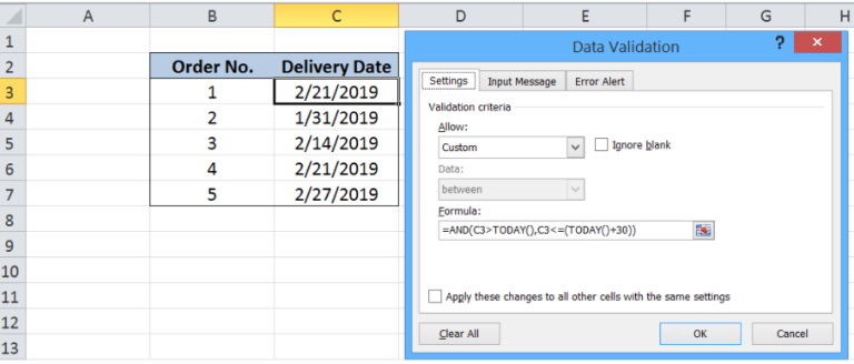 Excel Formula Data Validation Date In Next 30 Days