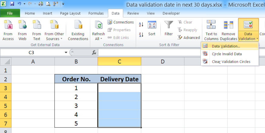 Excel Formula Data Validation Date In Next 30 Days