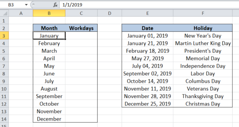 Excel formula: Workdays per month