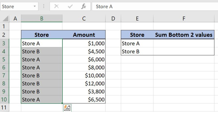 Excel Formula Sum Bottom N Values With Criteria With Sum Function
