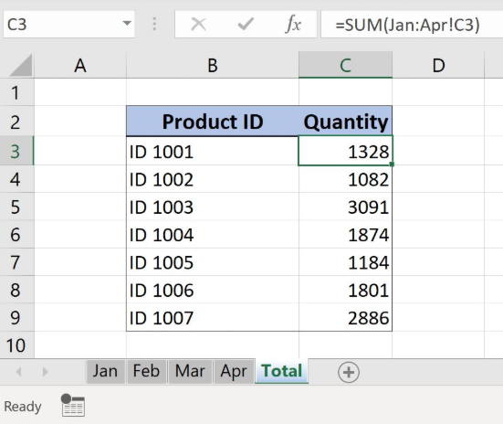 Excel formula: 3D sum multiple worksheets