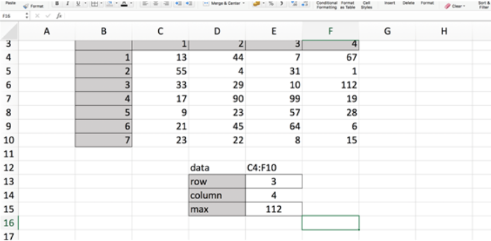Excel formula: Get location of value in 2D array