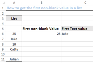 How to Get the First Non-blank Value and Text Value in a List in Excel | Excelchat