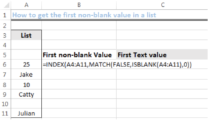 How to Get the First Non-blank Value and Text Value in a List in Excel ...