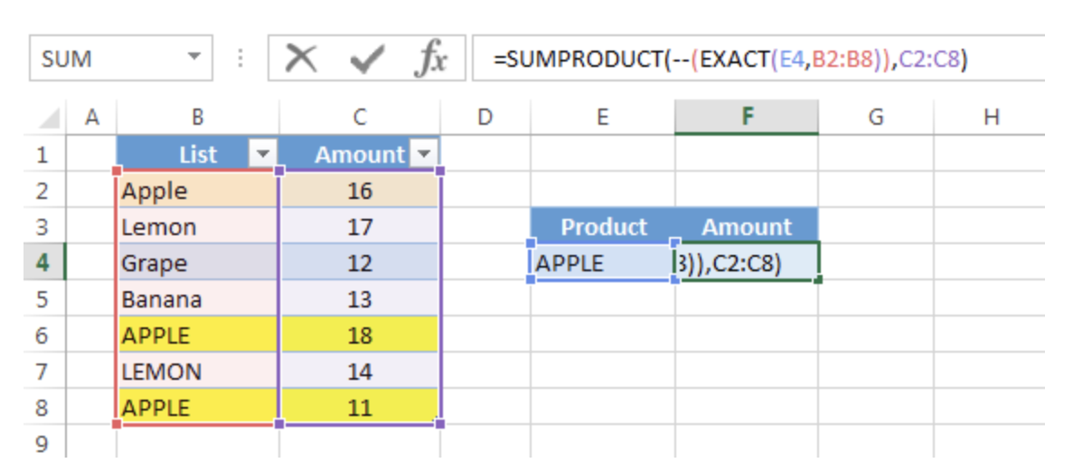 Excel formula: Exact match lookup with SUMPRODUCT