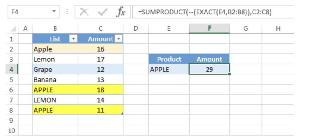 Excel formula: Exact match lookup with SUMPRODUCT
