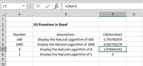 How to use the Excel LN function