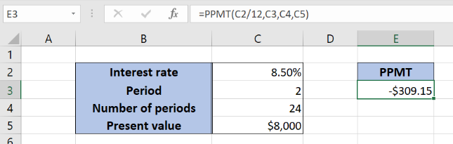 How to use the Excel PPMT function to get principal for given period