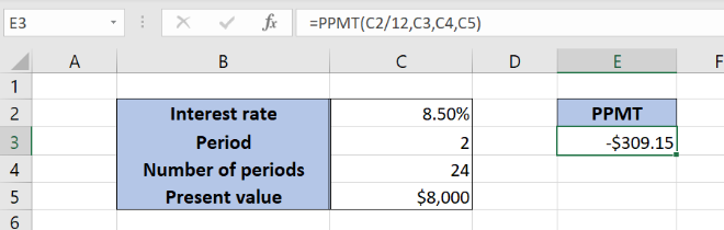 How to use the Excel PPMT function to get principal for given period