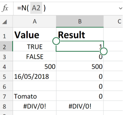 How to use the Excel N function to convert a value to a number