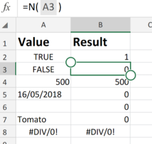 How to use the Excel N function to convert a value to a number