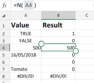 How to use the Excel N function to convert a value to a number