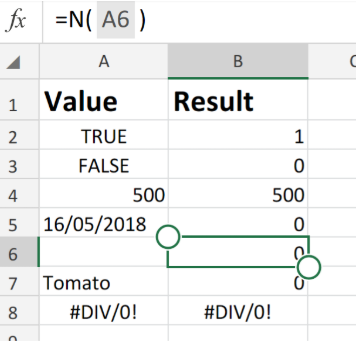 How to use the Excel N function to convert a value to a number