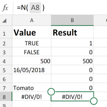 How to use the Excel N function to convert a value to a number