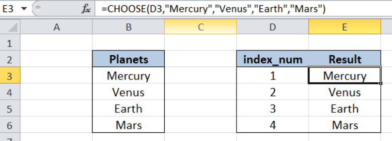 How to use the Excel CHOOSE function