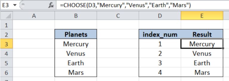 How to use the Excel CHOOSE function