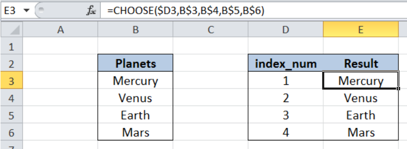 How to use the Excel CHOOSE function