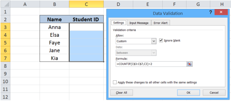 Excel formula: Data validation unique values only