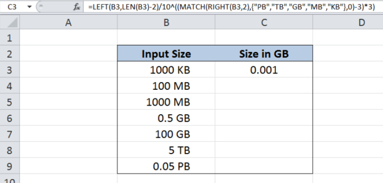 Excel formula: Normalize size units to Gigabytes Excel formula: Normalize size units to Gigabytes