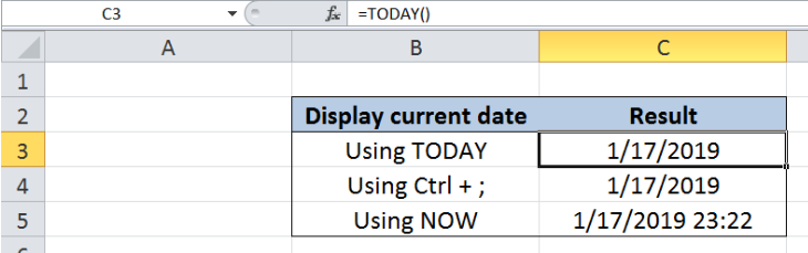 Excel formula: Display the current date