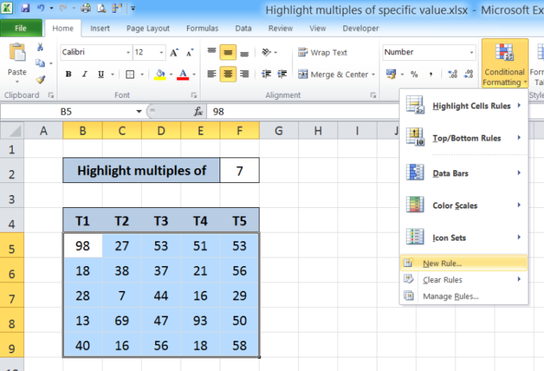 Excel formula: Highlight multiples of specific value uses MOD function