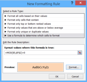Excel formula: Highlight multiples of specific value uses MOD function