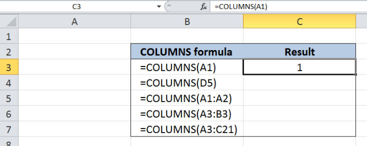 How to use the Excel COLUMNS function