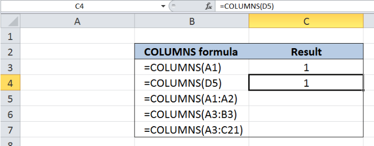 How to use the Excel COLUMNS function