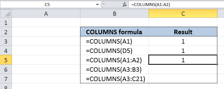How to use the Excel COLUMNS function