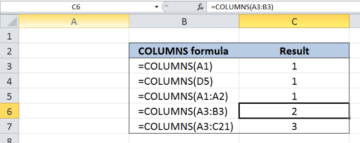 How to use the Excel COLUMNS function