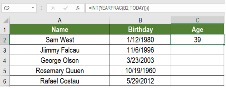 Excel formula: Get age from birthday