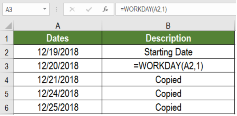 Excel formula: Series of dates by WORKDAYS function