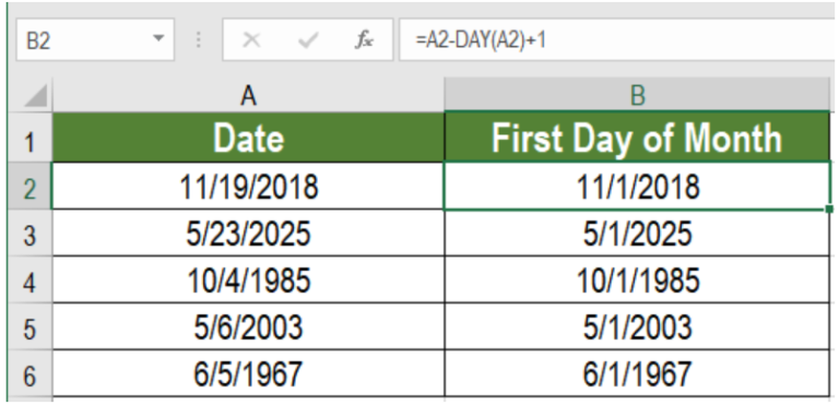 Excel formula: How to get first day of month