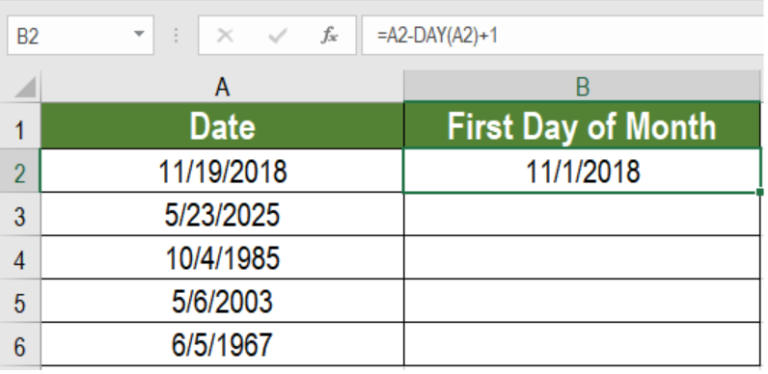 Excel formula: How to get first day of month
