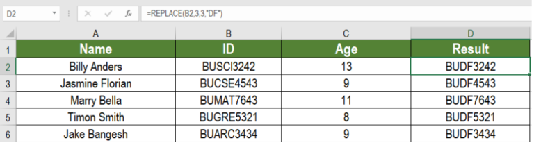 How to use the Excel REPLACE function to replace text based on location