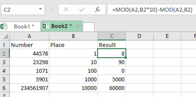 Excel formula: Get number at place value