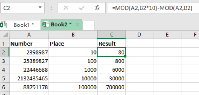 Excel formula: Get number at place value