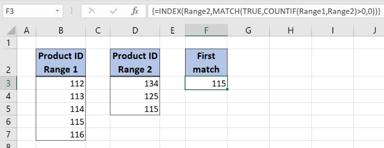 Excel formula: First match between two ranges