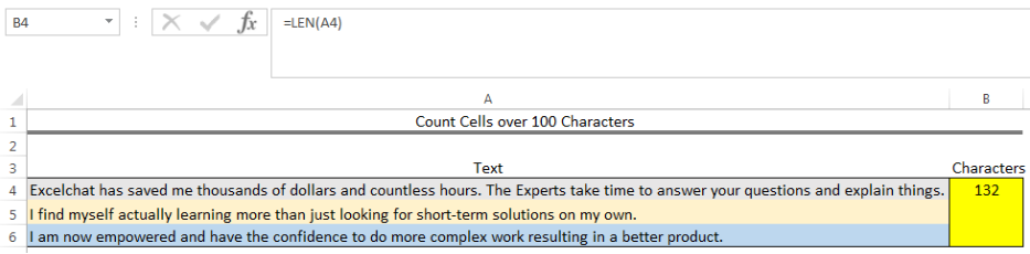 Excel Formula Count Cells Over 100 Characters Excelchat