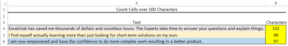 Excel Formula Count Cells Over 100 Characters Excelchat