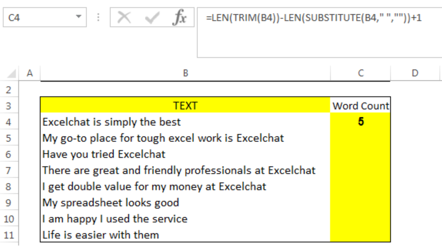 Excel formula: Count total words in a cell - Excelchat